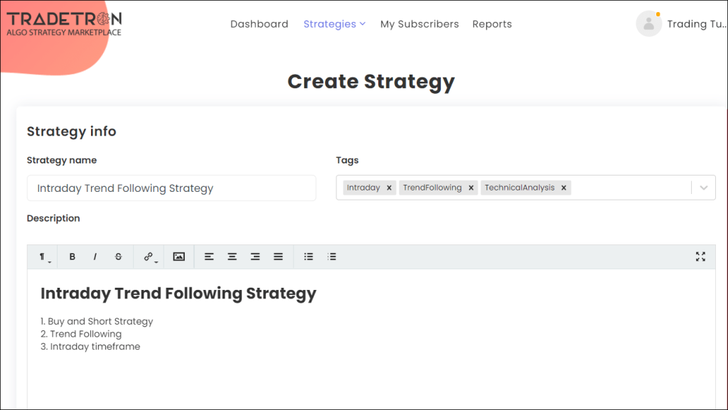 How to Create a Strategy in Tradetron? Step by Step Tutorial ...